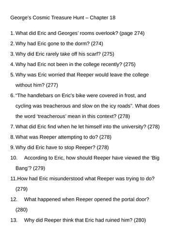George's Cosmic Treasure Hunt Comprehension questions (All Chapters ...