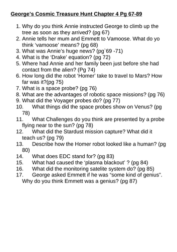 George's Cosmic Treasure Hunt Comprehension questions (All Chapters ...