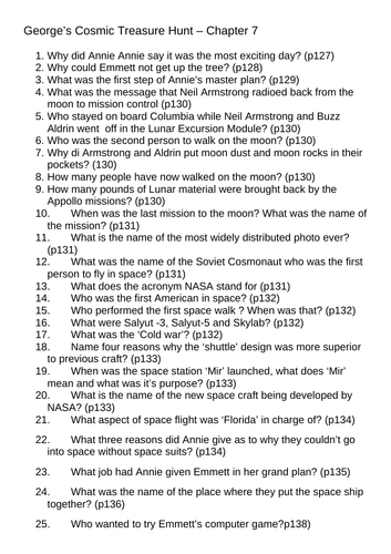 George's Cosmic Treasure Hunt Comprehension questions (All Chapters ...