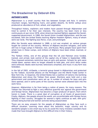 The Breadwinner by Deborah Ellis | Teaching Resources