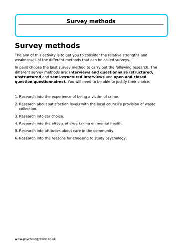 Psychology: Research Methods: Questionnaires & Interviews | Teaching ...