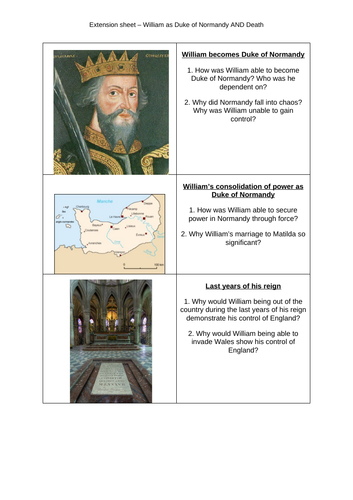Was William in control by 1087? | Teaching Resources
