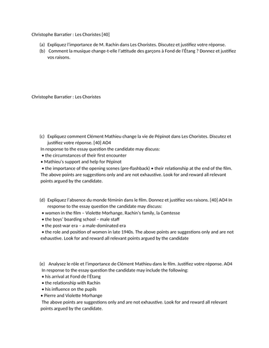 A LEVEL FRENCH FILM AND LITERATURE CHRISTOPHE BARRATIES LES CHORISTES ...