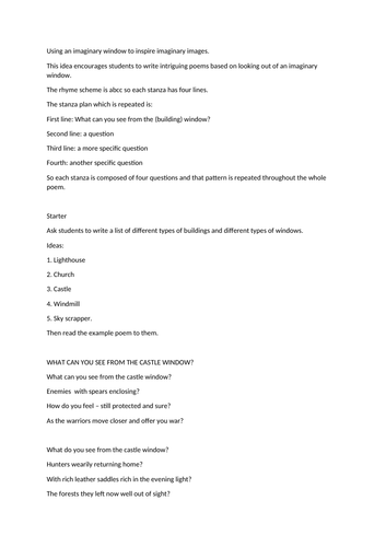 A form and model and top tips to help write a poem about looking out of ...