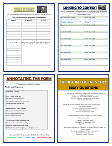 Suicide in the Trenches - Siegfried Sassoon - Comprehension Activities ...