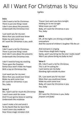 Play Along Resources - All I Want For Christmas Is You | Teaching Resources