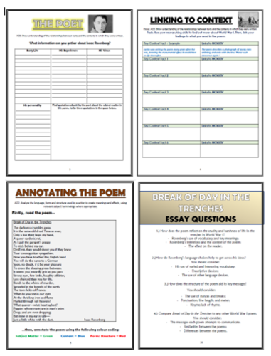 Break of Day in the Trenches - Isaac Rosenberg - Comprehension ...