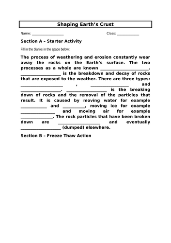 Geography Worksheet Bundle- Shaping the Earths crust | Teaching Resources