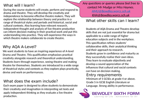 AQA A-Level handout (OPEN EVENINGS) | Teaching Resources