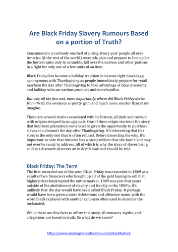Origins of Black Friday Lesson Whole Lesson KS3 KS4 | Teaching Resources