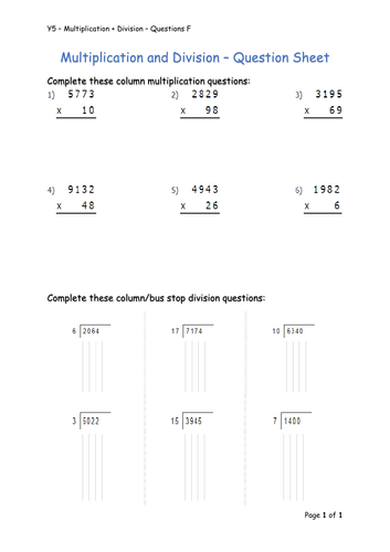 Y5 Maths - Multiplication/Division Free | Teaching Resources