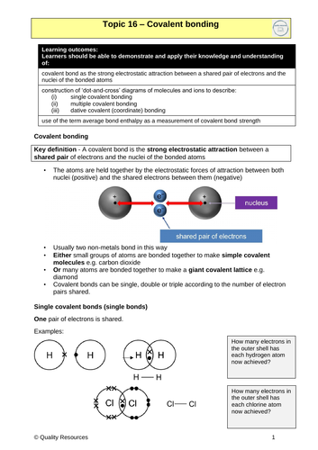 Covalent bonding OCR AS Chemistry | Teaching Resources