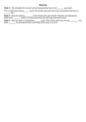 Key stage 3 antagonistic muscles fill in the blank | Teaching Resources Key stage 3 antagonistic muscles fill in the blank | Teaching Resources