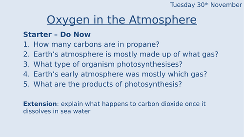 Oxygen in the atmosphere - atmospheric chemistry lesson and worksheet ...