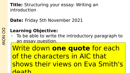An Inspector calls essay writing lesson | Teaching Resources
