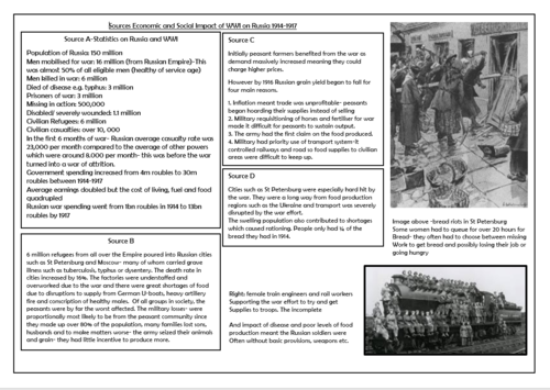 Impact of WWI on Russia Causes of February Revolution | Teaching Resources