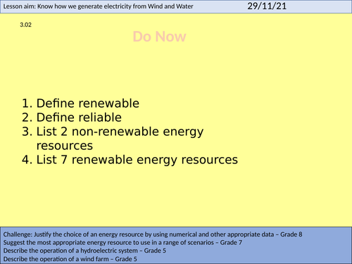 AQA GCSE Physics P3.02 Energy from wind and water | Teaching Resources