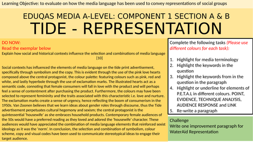 Advertising Eduqas Media A-level (WaterAid and Tide) | Teaching Resources