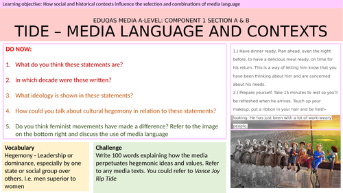 Advertising Eduqas Media A-level (WaterAid and Tide) | Teaching Resources
