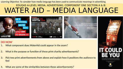 Advertising Eduqas Media A-level (WaterAid and Tide) | Teaching Resources
