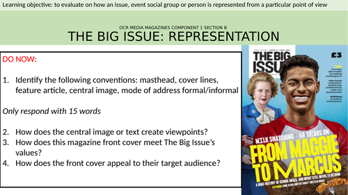 The Big Issue Media Language and Representation | Teaching Resources