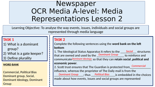 Newspaper OCR Media Studies Q1&2 | Teaching Resources