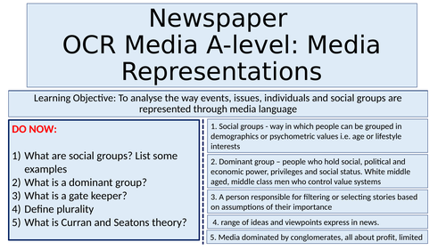 Newspaper OCR Media Studies Q1&2 | Teaching Resources