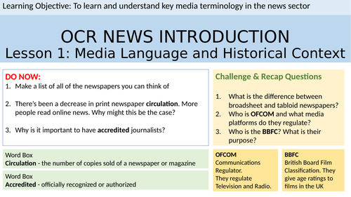 Newspapers OCR Media Studies GCSE | Teaching Resources