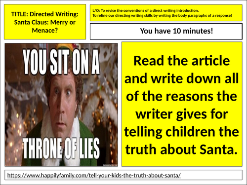 AQA: P2, Q5: Speech: Santa Claus: Merry or Menace? (Including article ...