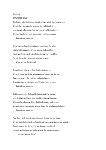 Teaching English: Poetry Unit - Wilfred Owen's 'Exposure' | Teaching ...