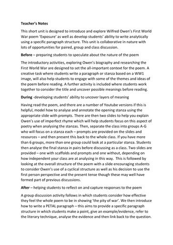 Teaching English: Poetry Unit - Wilfred Owen's 'Exposure' | Teaching ...