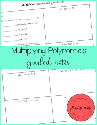 Multiplying Polynomials Guided Notes | Teaching Resources