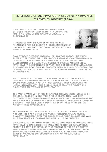 Bowlby 44 thieves information sheet | Teaching Resources
