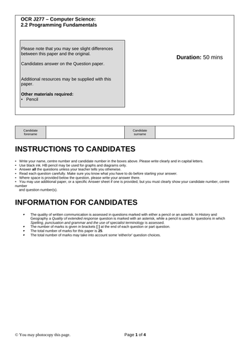 J277 OCR 2.2 Programming Fundamentals | Teaching Resources