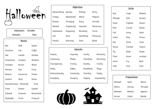 Word Bank - Halloween (Black and White) | Teaching Resources