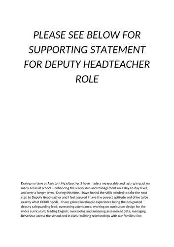 Deputy Headteacher supporting statement exemplar | Teaching Resources