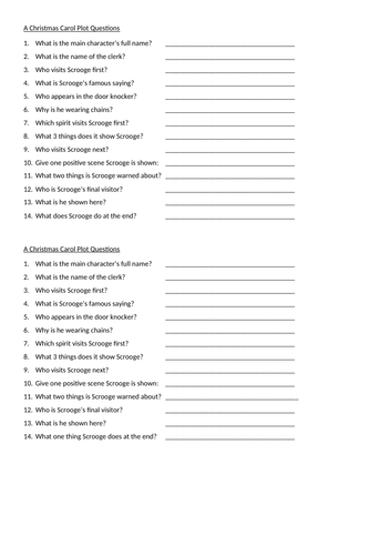 A Christmas Carol Plot Questions | Teaching Resources