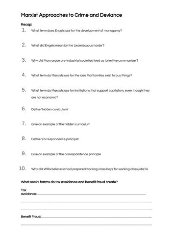 Sociology A-Level- Crime and Deviance- Marxism | Teaching Resources