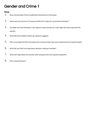 Sociology A-Level- Crime and Deviance - Gender & Crime | Teaching Resources