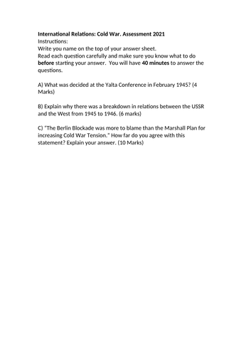 IGCSE History Origins of Cold War | Teaching Resources