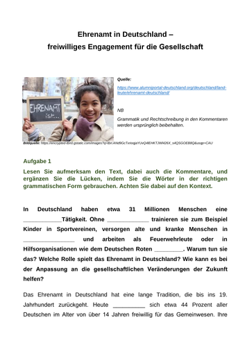 Ehrenamtliches Engagement in Deutschland | Teaching Resources