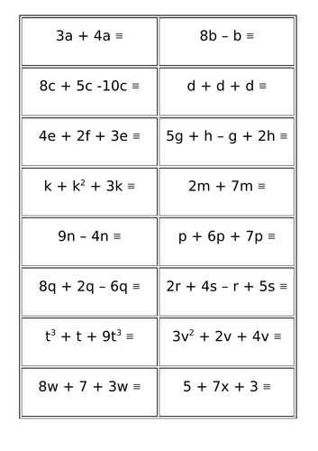 Collect Like Terms Task Cards | Teaching Resources