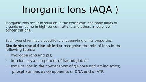 Inorganic Ions in Living Things (A Level Biology) | Teaching Resources