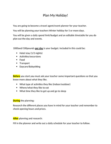 Plan your teachers holiday! | Teaching Resources