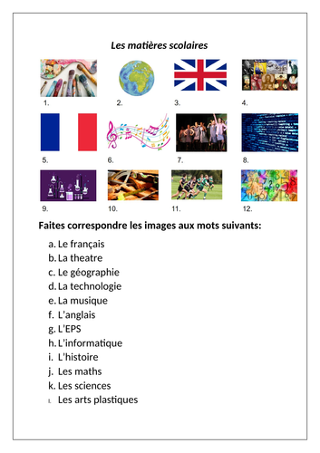 Les matières scolaires / School subjects | Teaching Resources