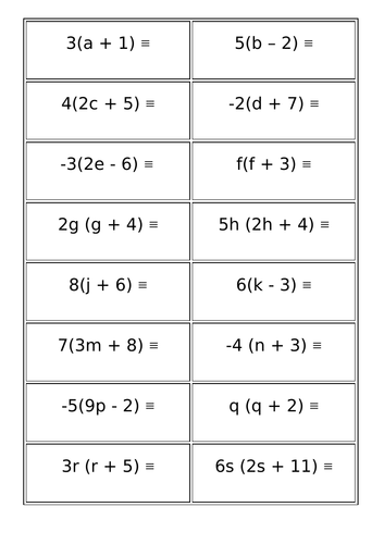 Multiplying a Single Term Over a Bracket Task Cards | Teaching Resources