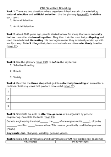 CB4 Natural Selection and Genetic Modification Revision Sheet, Edexcel ...
