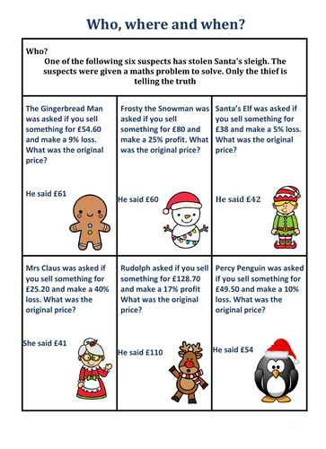 Christmas Maths Fun. Who Stole Santa's Sleigh? Fun Reverse Percentages ...