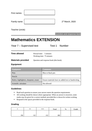 Year 7 Number assessment | Teaching Resources