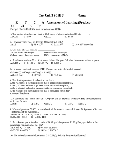 8 MOLE STOICHIOMETRY WORKSHEETS 4 Stoichiometry and Mole Assessments ...
